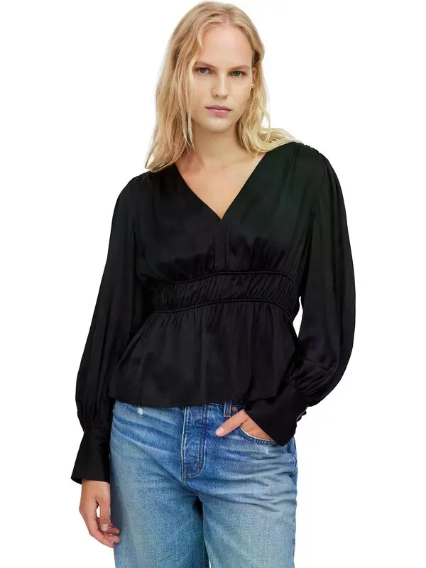 Madewell Long-sleeve Peplum Top In Satin - True Black