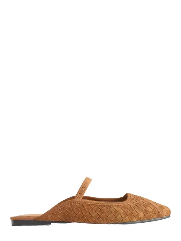 Madewell The Greta Ballet Flat Mule In Woven Suede - Warm Hickory