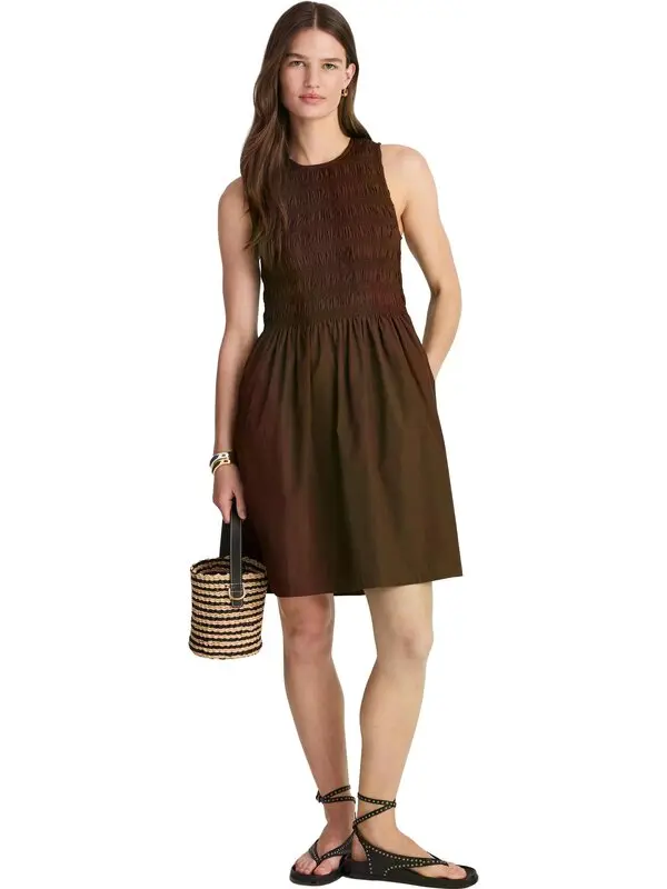 Madewell The Melody Smocked Mini Dress - Roasted Chicory
