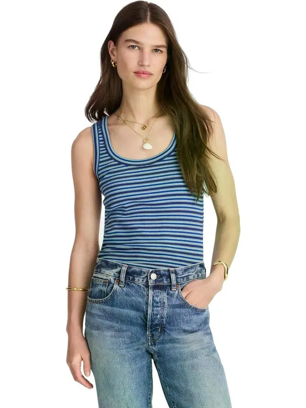 Madewell Ribbed Scoopneck Tank In Stripe - Bright Sapphire