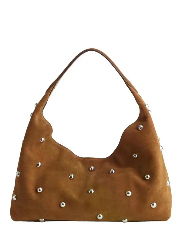 Madewell The Mylie Studded Suede Shoulder Bag - Dried Acorn