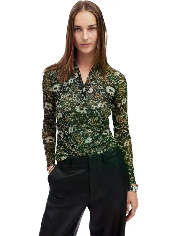 Madewell Floral Mesh Long-sleeve Polo Top - Mossy Umber