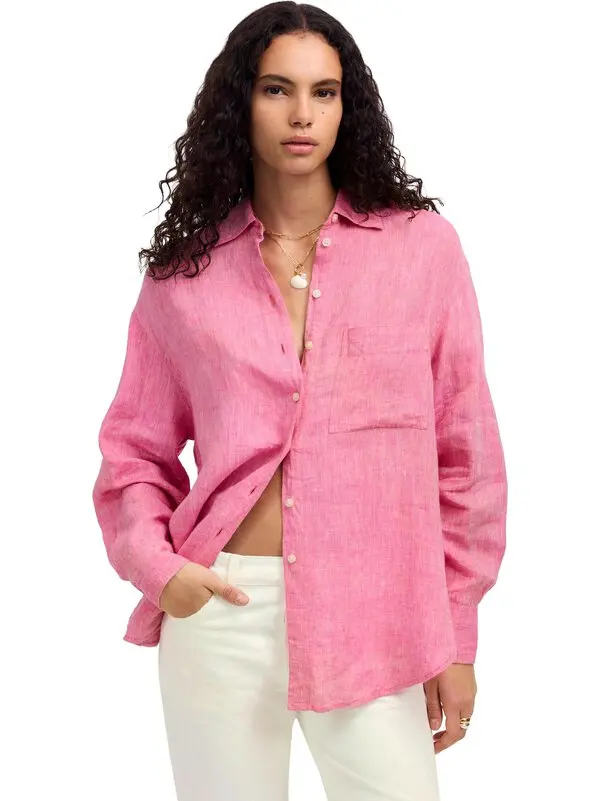 Madewell Linen Oversized Button-up Shirt - Modern Fuchsia