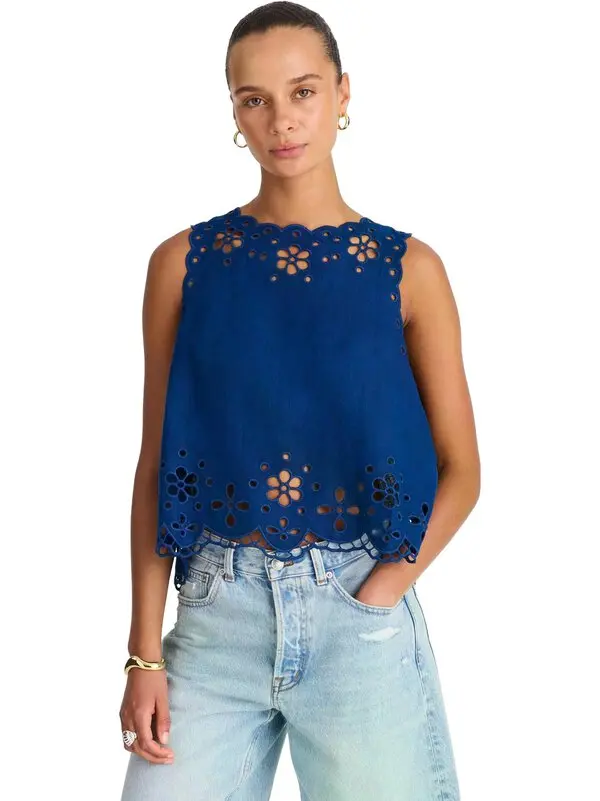 Madewell Embroidered Eyelet High-low Tank - Blue Moon