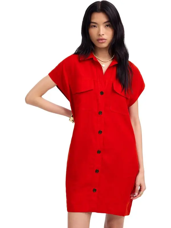 Madewell Utility Shirtdress In 100% Linen - Festival Red