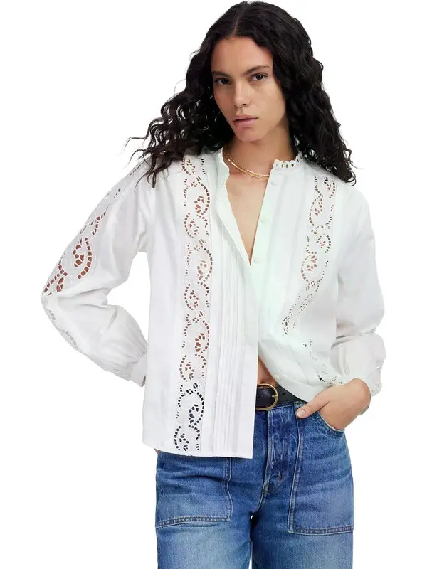 Madewell Lace-inset Pintucked Button-up Top - White