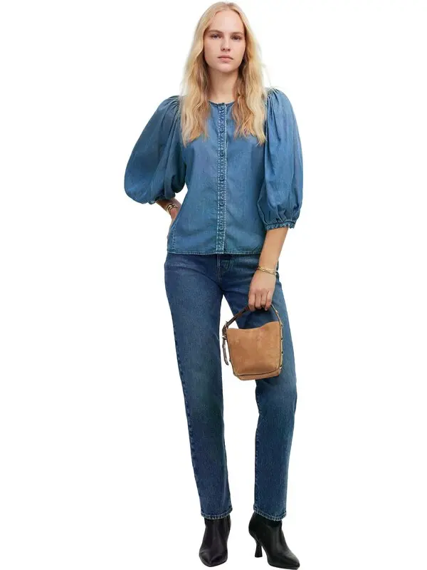 Madewell Denim Puff-sleeve Button-up Top - Kennebec Wash