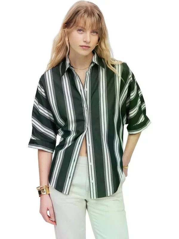 Madewell Oversized Pleated Short-sleeve Shirt - Summit Green