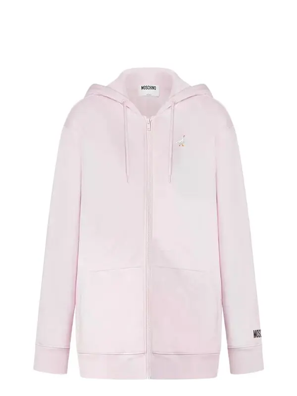 Moschino Goose-embroidered Zip-up Hoodie - Pink