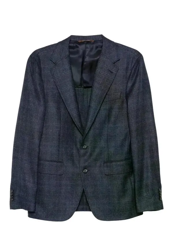 Canali Checked Wool Jacket - Blue