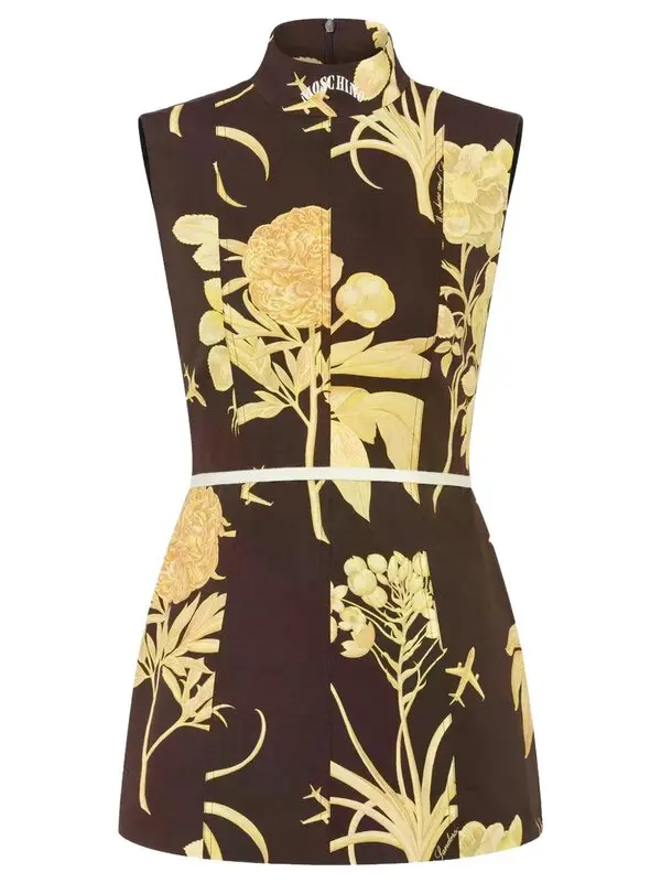 Moschino Floral-print High-neck Dress - Brown