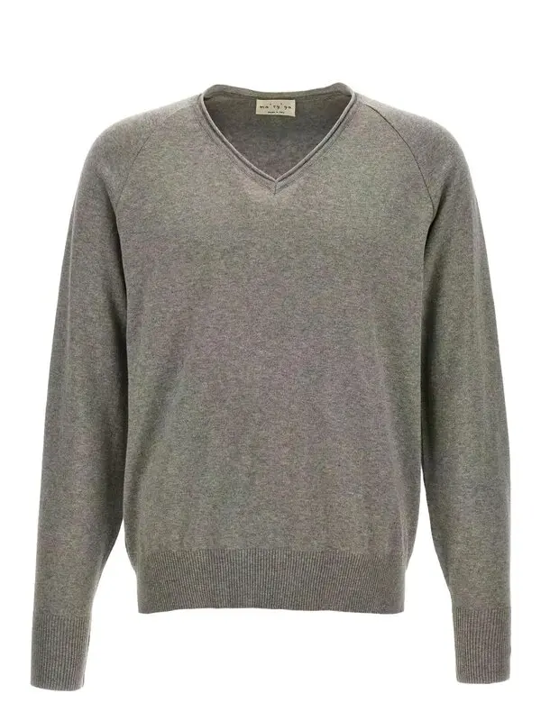 MA'RY'YA V-neck Raglan-sleeve Sweater - Grey