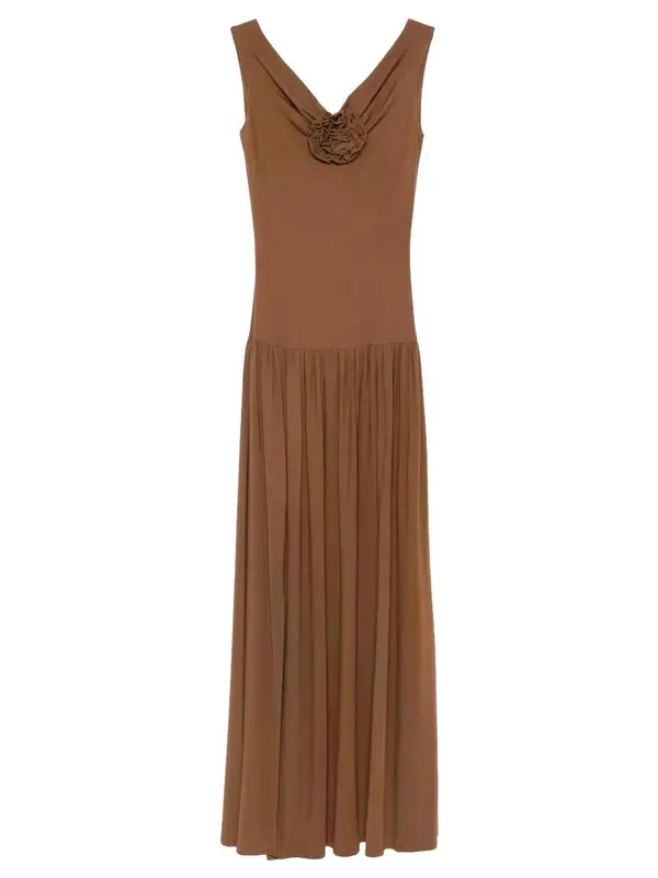 ROSERRY Rose-embellished Sleeveless Midi Dress - Brown