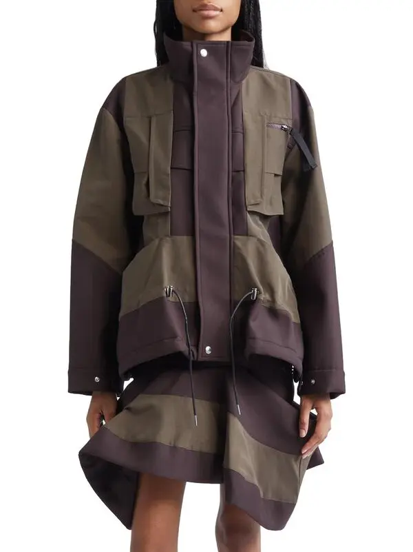 Sacai Mixed Media Jacket - Brown