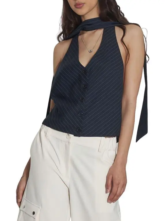 FIND ME NOW Chad Tie Neck Halter Top - Navy