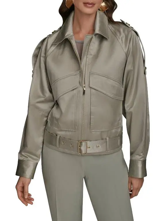 Donna Karan New York Belted Satin Bomber Jacket - Weathered