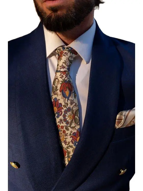 ELIZABETTA Printed Madder Silk Tie - Cream