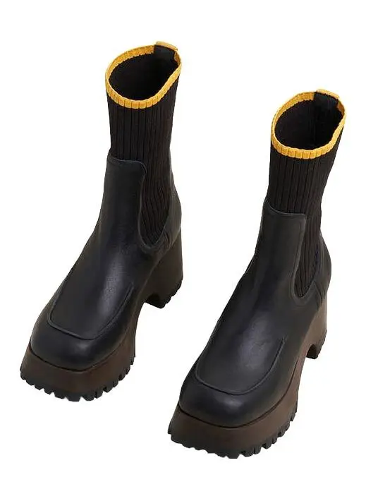 Charlotte Stone Loma Platform Lug Sole Clog Boot - Black