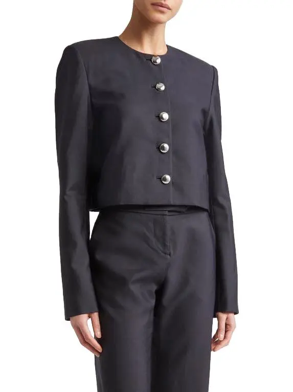 Brandon Maxwell The Ryder Boxy Silk Mikado Crop Jacket - Black