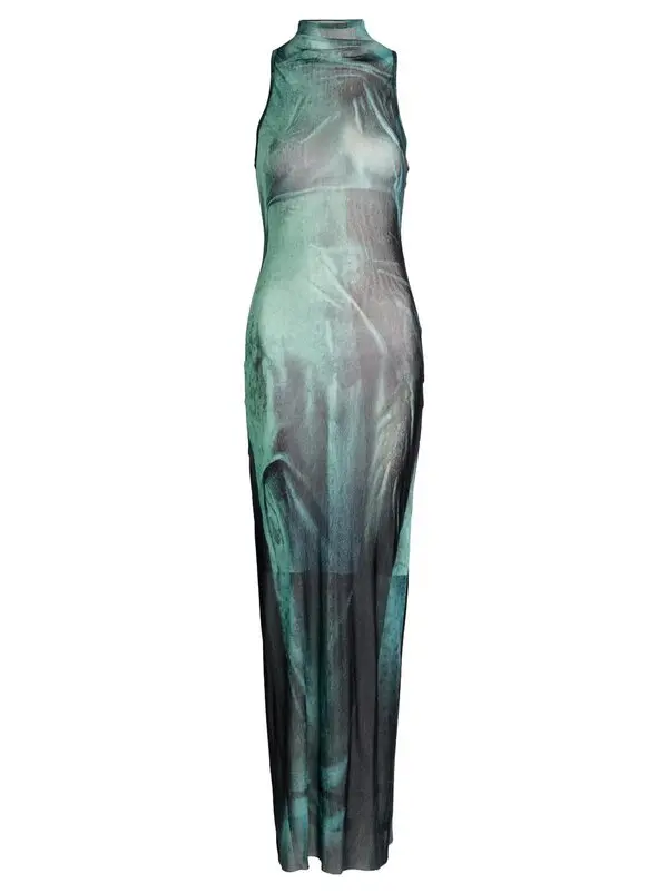 Jean Paul Gaultier Printed Mesh Maxi Dress - Multicoloured