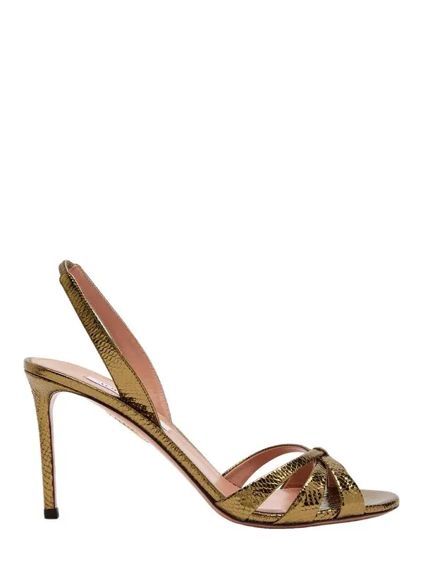 AQUAZZURA Tati 85 Metallic Crocodile-effect Sandals - Gold