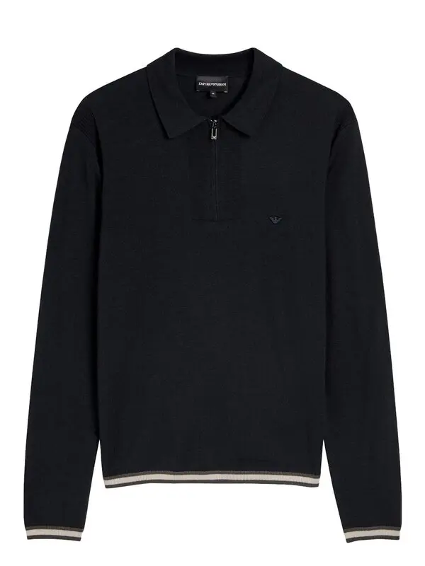Emporio Armani Half-zip Wool-blend Polo Shirt - Navy