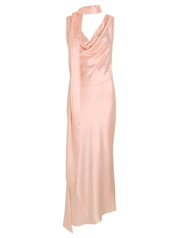 DE LA VALI Thebe Scarf-effect Draped Silk-satin Midi Slip Dress - Light Pink