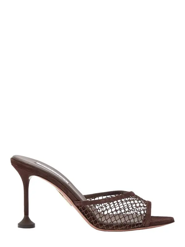 AQUAZZURA Bisous 85 Mesh And Suede Mules - Brown