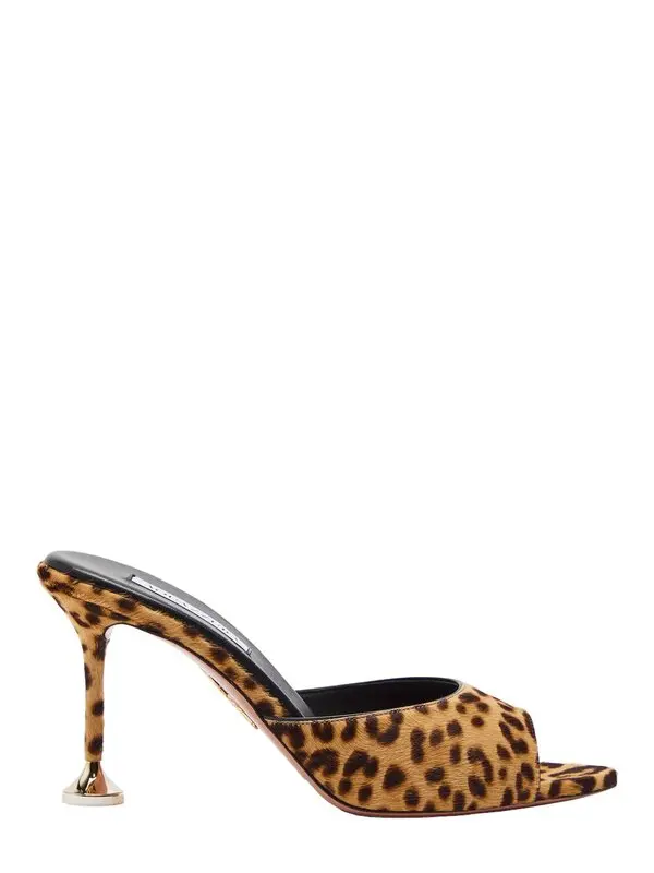 AQUAZZURA Bisous 85 Print Calf-hair Mules - Leopard