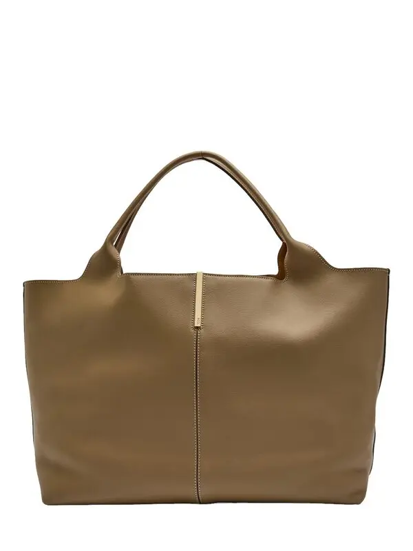TOD'S Large Leather Tote Bag - Khaki