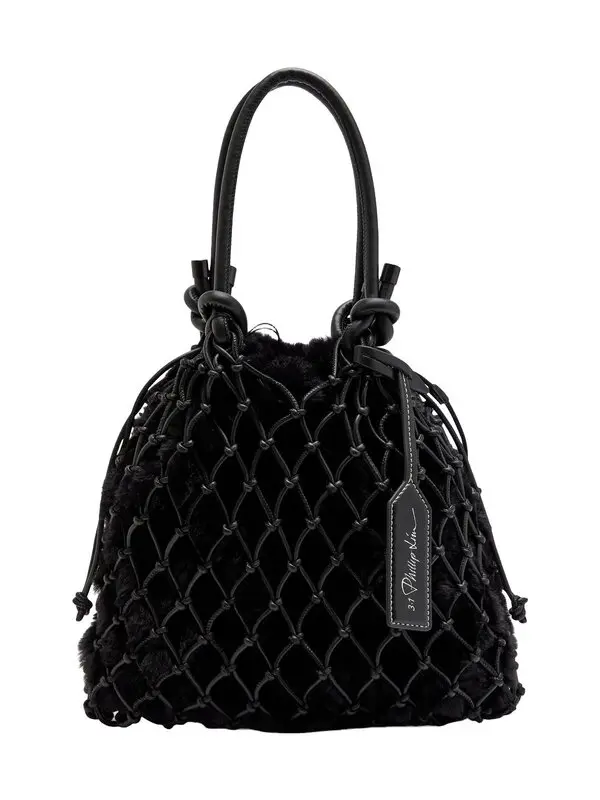 3.1 Phillip Lim Macrame Mini Caged Faux Fur Tote - Black