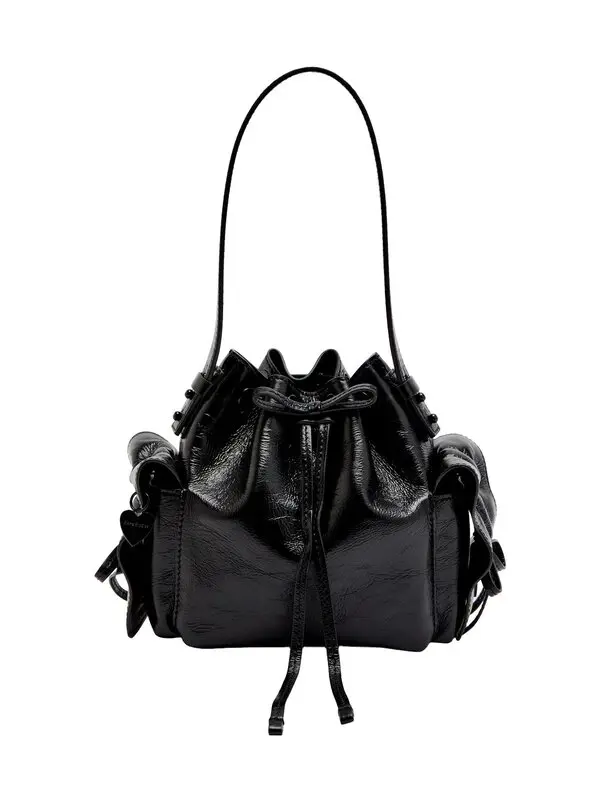 Acne Studios Multipocket Mini Crinkled Leather Bucket Bag - Black