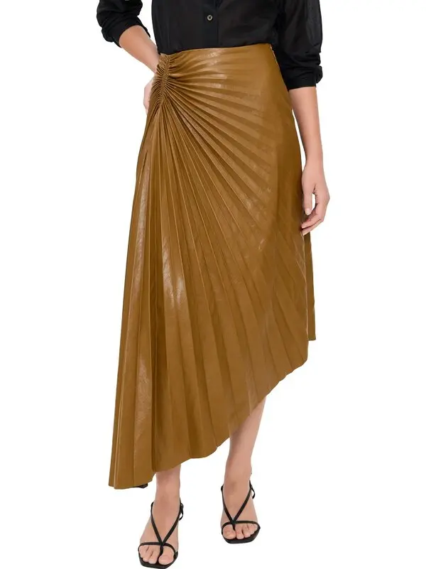 A.L.C. Tracy Pleated Faux Leather Skirt - Saddle