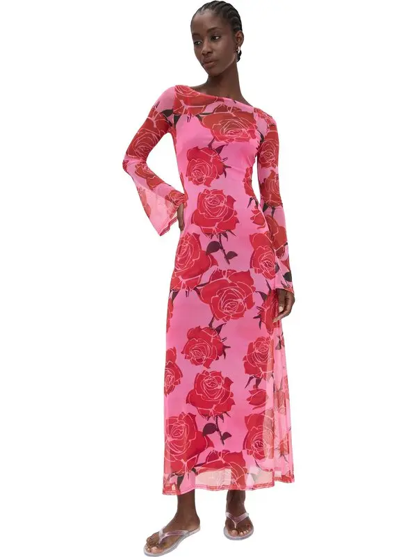 NEVER FULLY DRESSED Rosa Aria Floral Print Maxi Dress - Pink