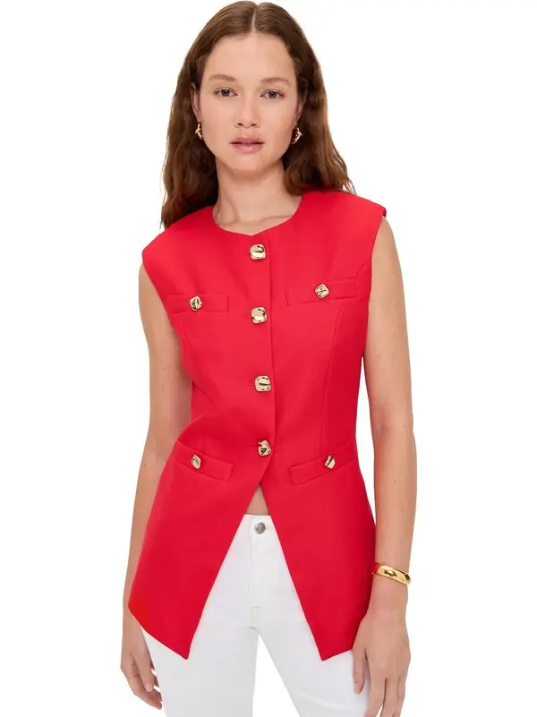 Endless Rose Button Detailed Vest - Red