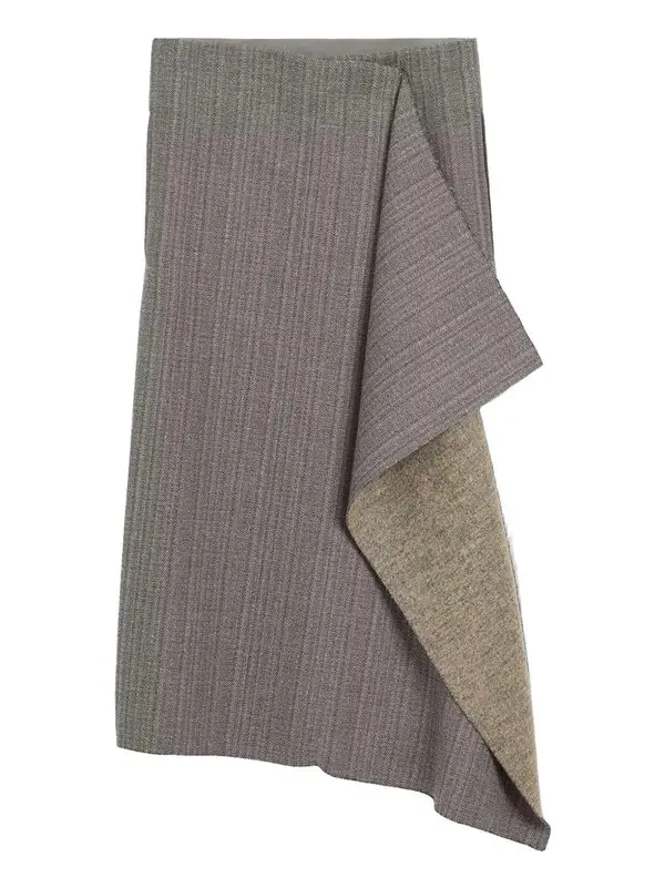 Ami Wool Herringbone Wrap Midi Skirt - Grey