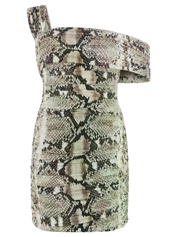 Roberto Cavalli Snakeskin-print One-shoulder Mini Dress - Brown