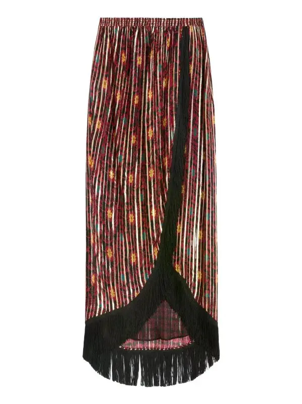 Valentino Garavani Fringed Floral-print Maxi Skirt - Red