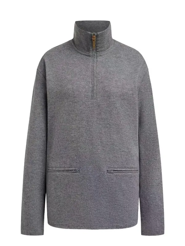 12 STOREEZ Half-zip High-neck Wool-blend Sweatshirt - Grey