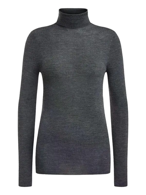 12 STOREEZ Ribbed Merino Wool Turtleneck Sweater - Grey