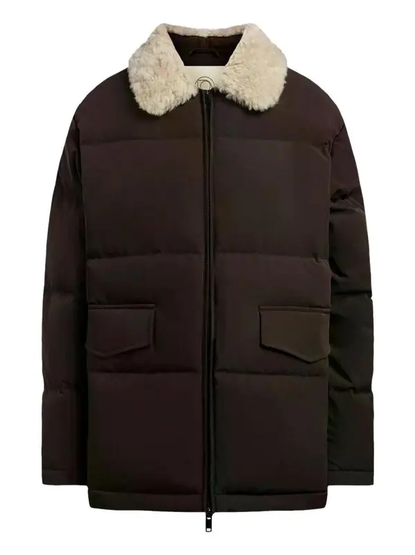 12 STOREEZ Shearling-collar Quilted Down Jacket - Brown