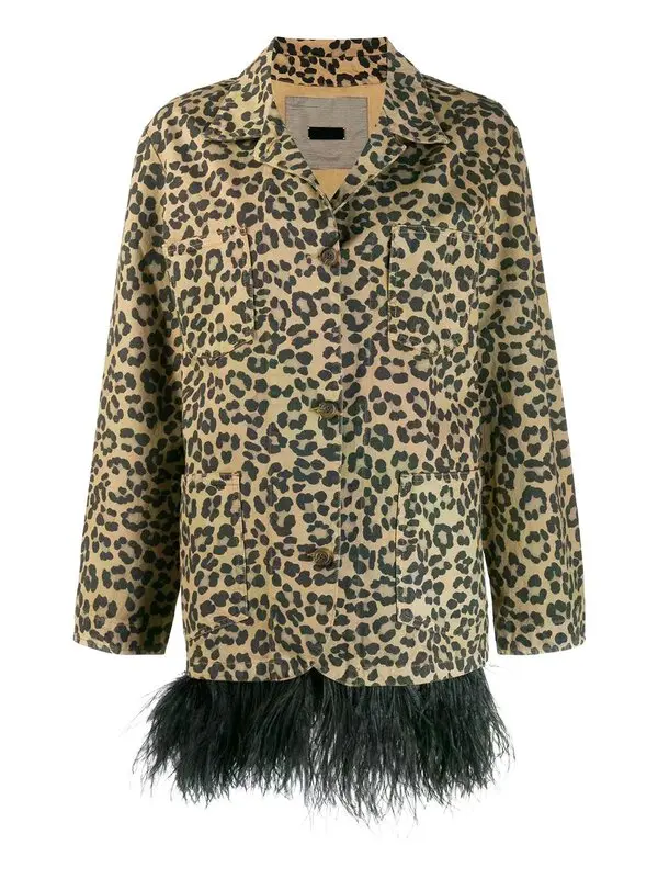 Simonette Ravizza Leopard Print Coat With Feather Trim - Neutrals
