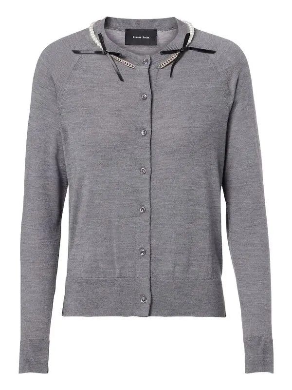 Simone Rocha Embellished Wool And Silk Cardigan - Grey