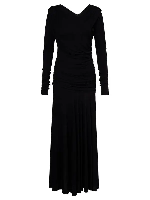 GANNI Ruched Maxi Dress - Black