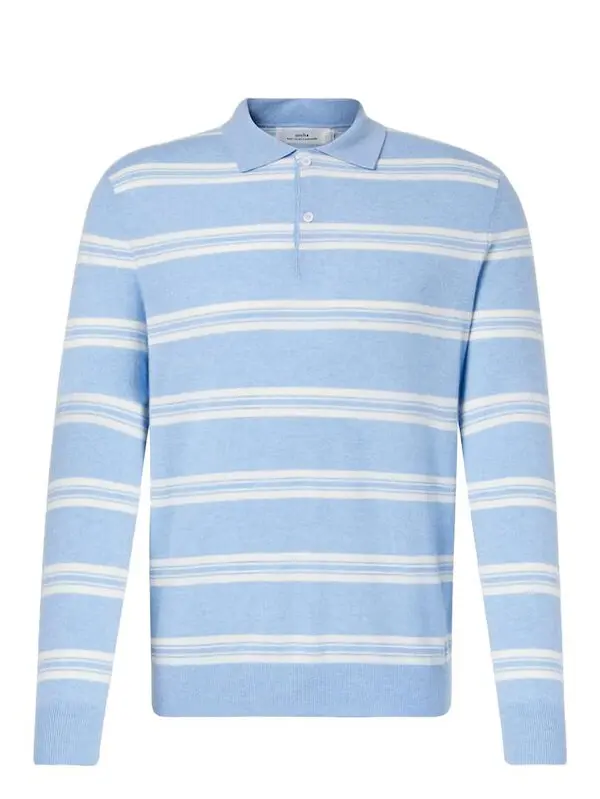 Arch4 Mr Swansea Striped Cashmere Polo Sweater - Blue