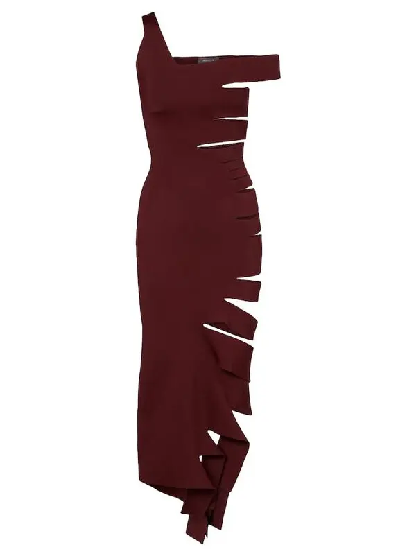 MUGLER Asymmetric Cut-out Midi Dress - Burgundy