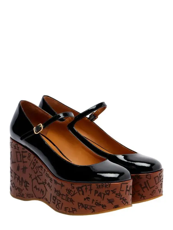 Chloé Maxime Patent Leather Wedge Pumps - Black