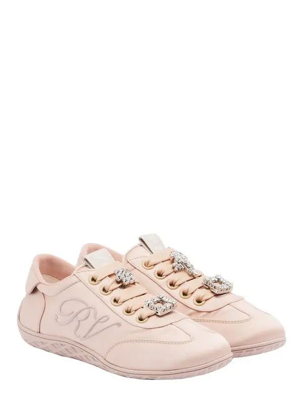 ROGER VIVIER Viv Low Leather-trimmed Satin Sneakers - Pink