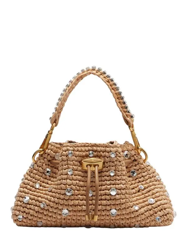JIMMY CHOO Cinch Small Embellished Raffia Tote Bag - Beige