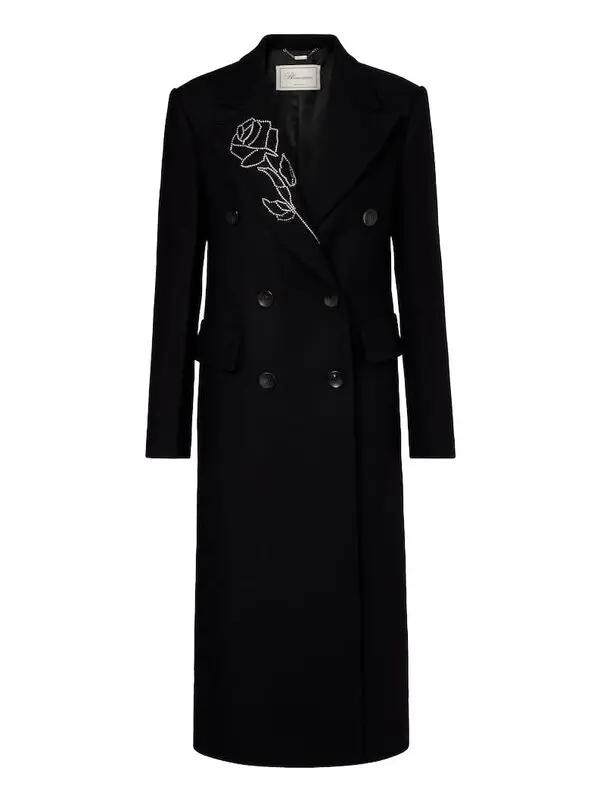 Blumarine Embellished Double-breasted Wool-blend Coat - Black
